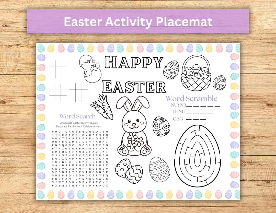 Easter Coloring Placemat Printable Activity Sheet Easter Party Coloring ...
