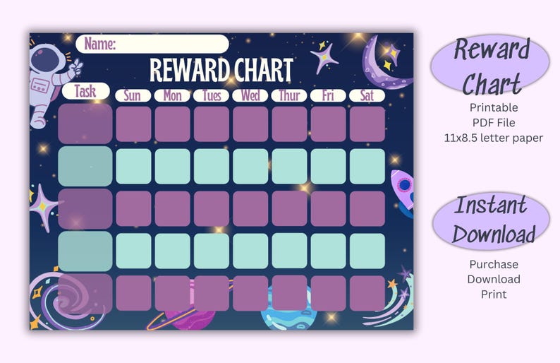 Space Reward Chart Routine Chart Potty Training Chart Printable Kid ...