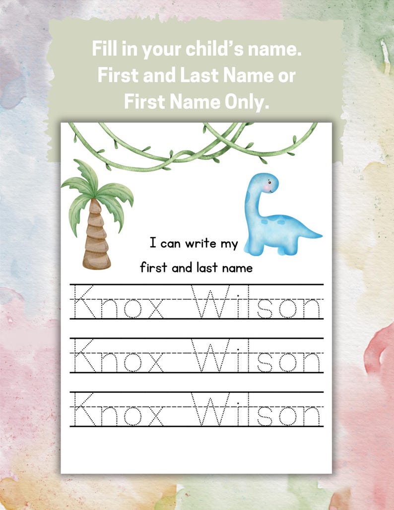 Dino Name Tracing Worksheet: Custom Handwriting Practice (digital ...