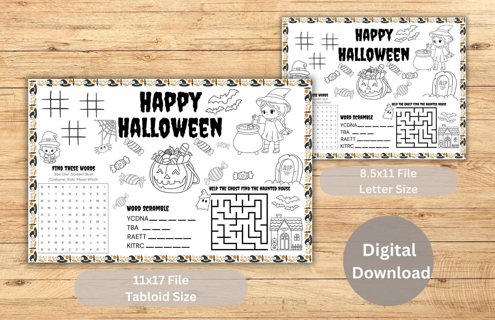 Halloween Coloring Placemat Printable Activity Sheet Halloween Party ...