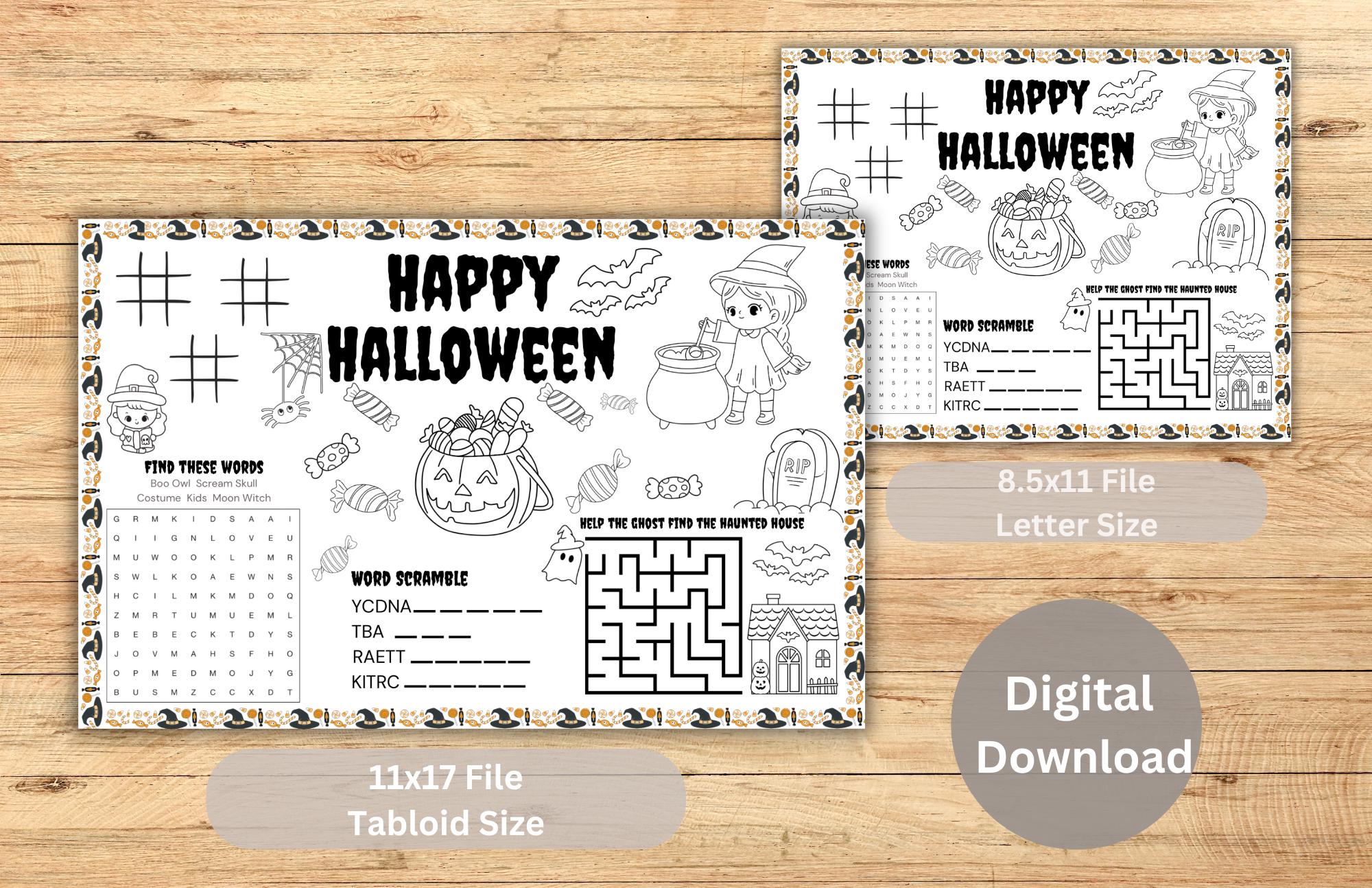 Halloween Coloring Placemat Printable Activity Sheet Halloween Party ...