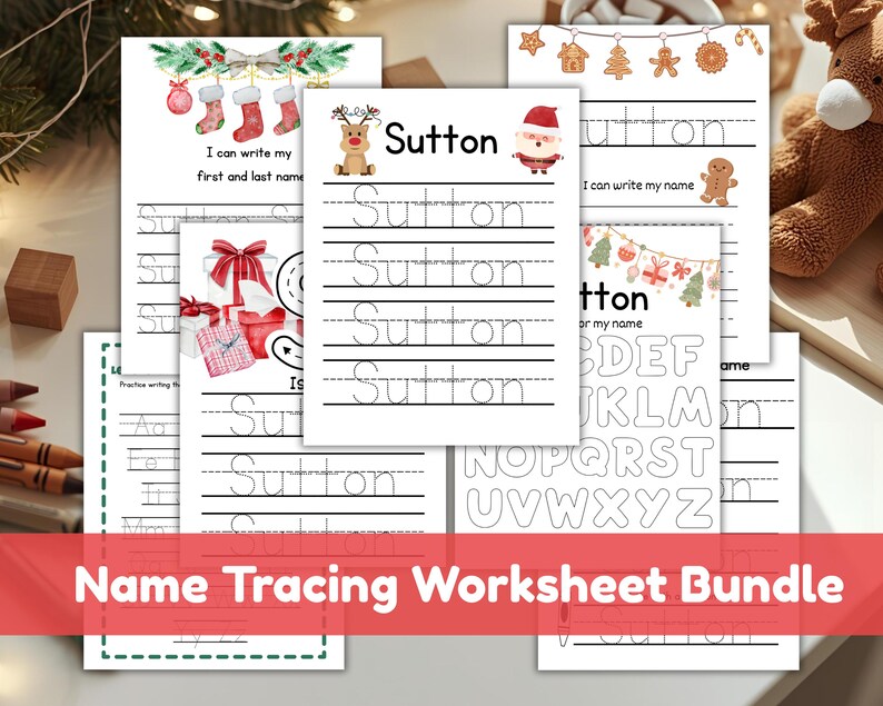 Custom Christmas Name Tracing Bundle Handwriting Practice Personalized ...