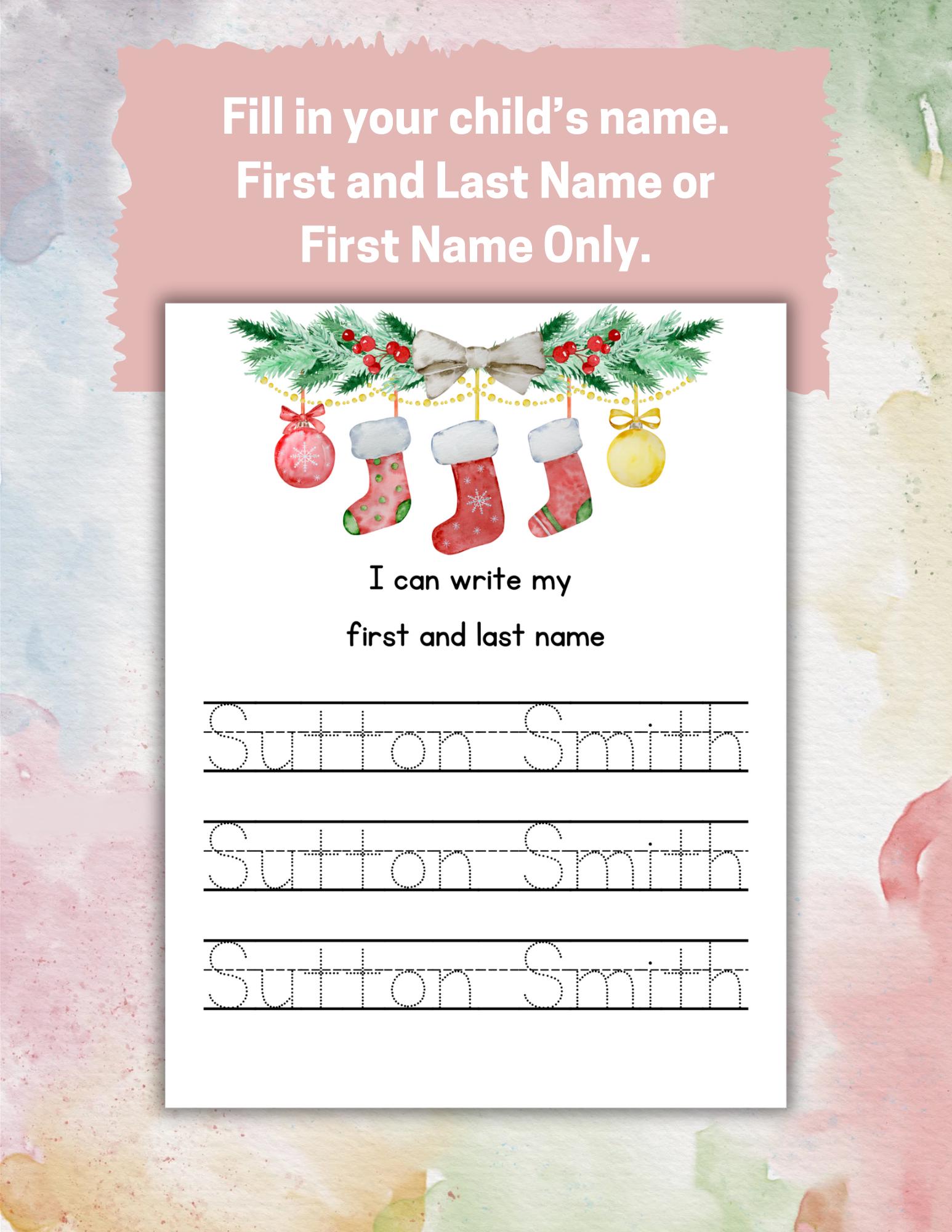Custom Christmas Name Tracing Bundle Handwriting Practice Personalized ...