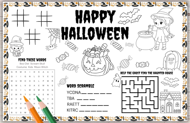Halloween Coloring Placemat: Printable Party Activity (PDF) - Etsy