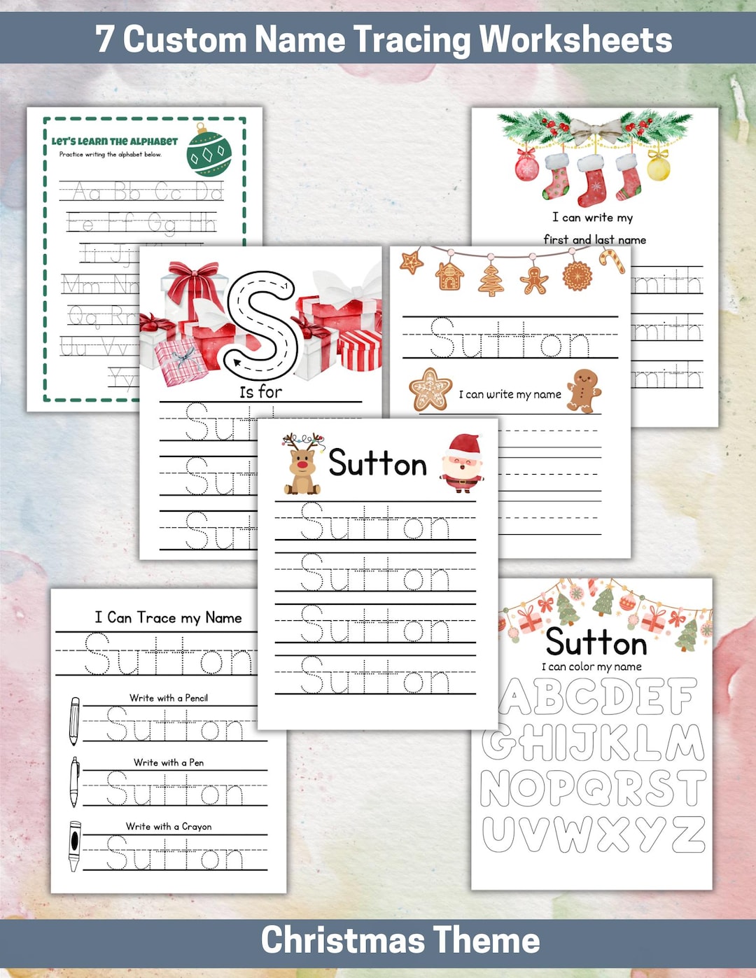 Custom Christmas Name Tracing Bundle Handwriting Practice Personalized ...