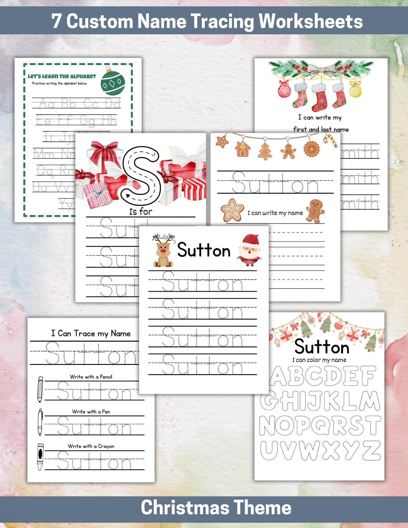 Custom Christmas Name Tracing Bundle Handwriting Practice Personalized ...