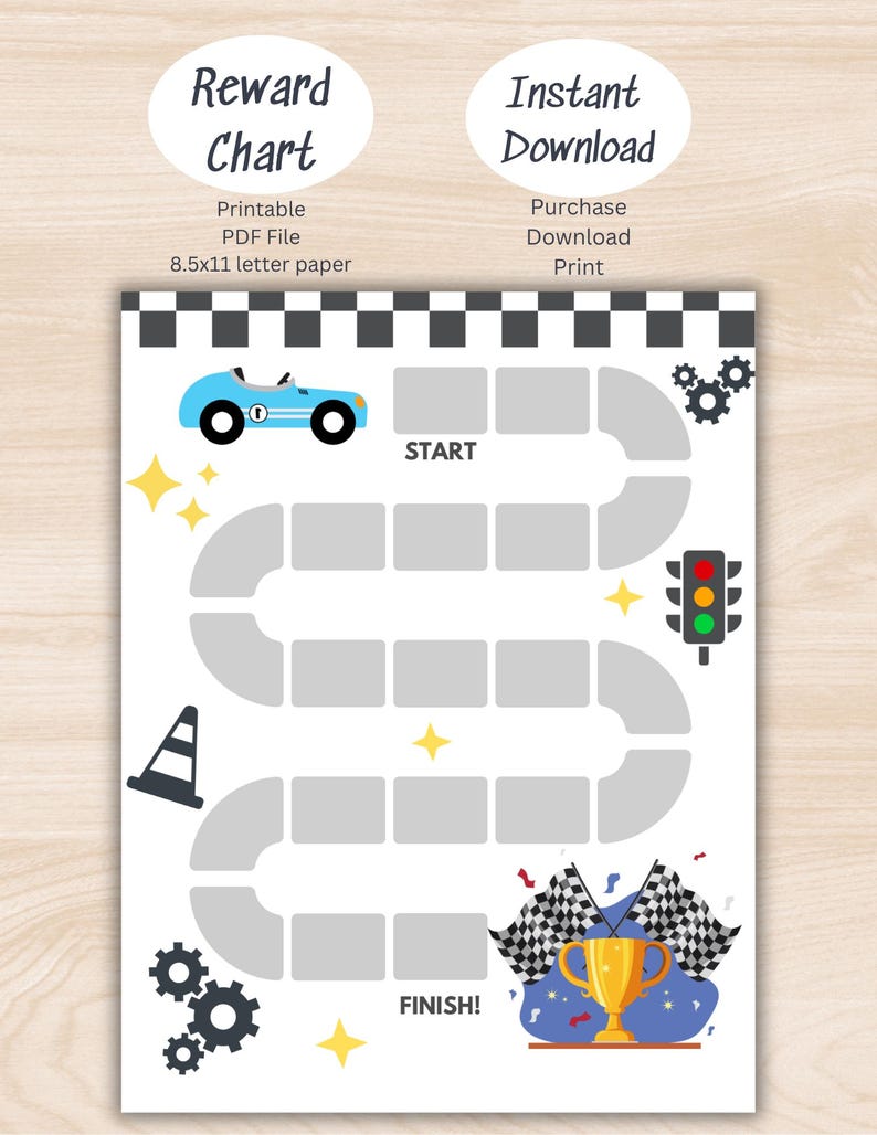 Race Car Reward Chart Routine Chart Potty Training Chart Printable Kid ...