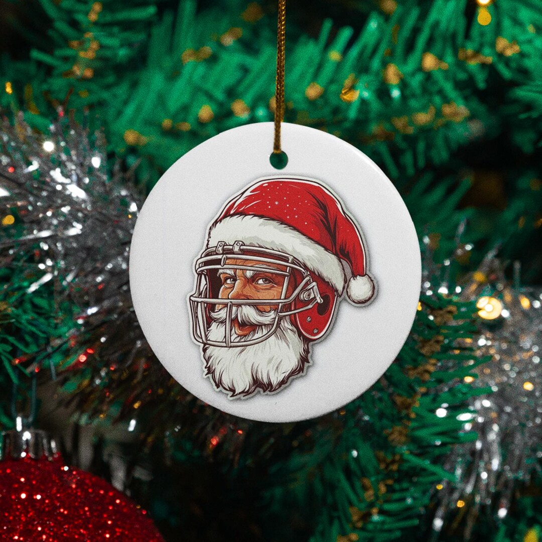 Santa Claus With Football Helmet Ornament - Festive Sports Holiday ...