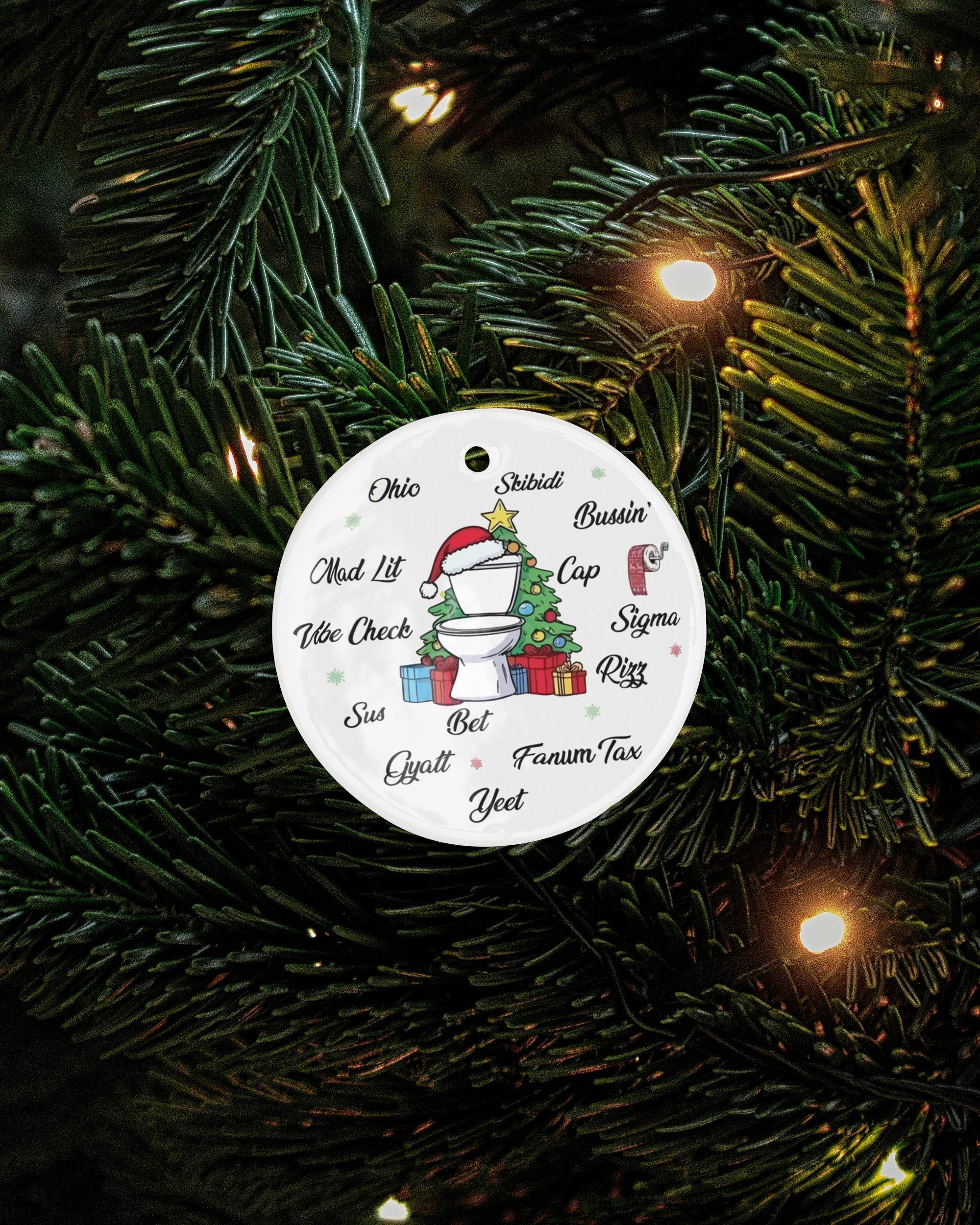 Funny Gen Alpha Christmas Ornament - Skibidi Rizzmas Toilet Meme Design ...
