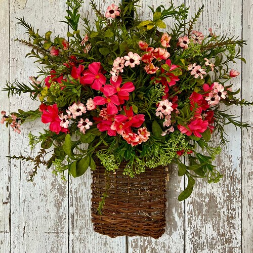 Red Geranium Basket for Front Door Summer Door Bucket Wreath - Etsy