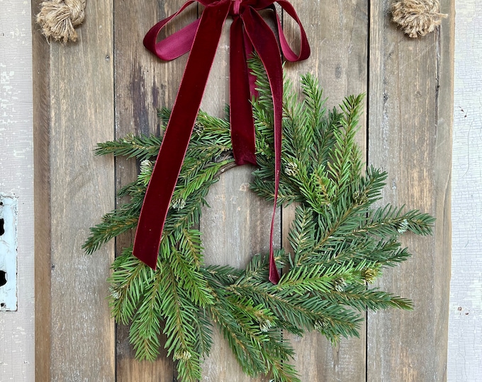 Mini Lambs Ear Christmas Wreath Set With Red Velvet Ribbon Sets of 2, 3 ...