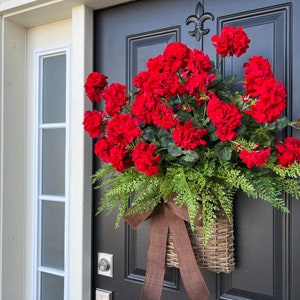 Red Geranium Basket for Spring and Summer, Front Door Brown Baskets - Etsy