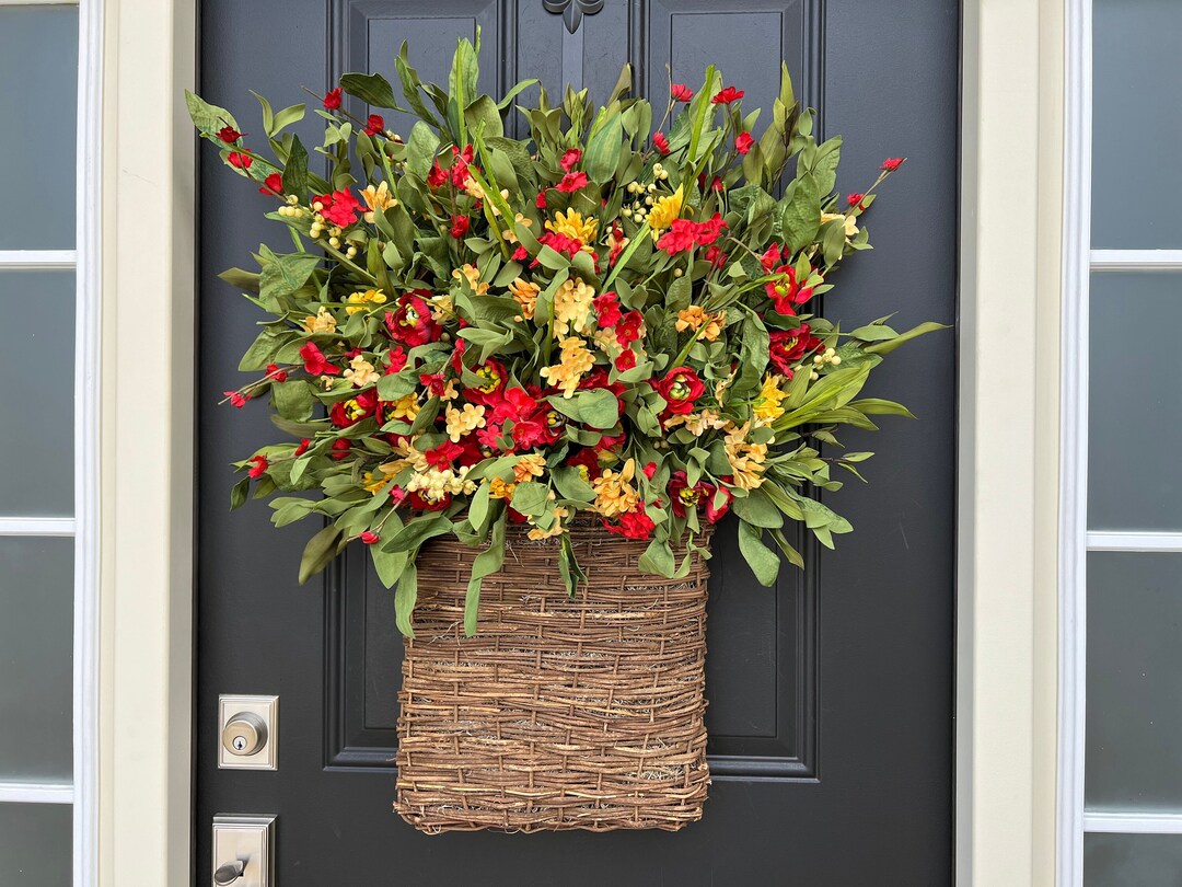 Fall Country Cottage Basket Woven Basket for Front Door Front Door ...