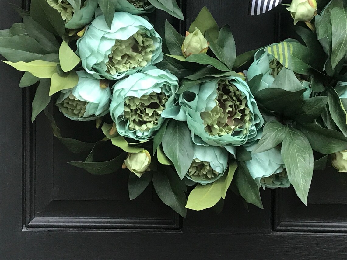 Green Peony Wreath Unique Peonies Summer Door Decor - Etsy