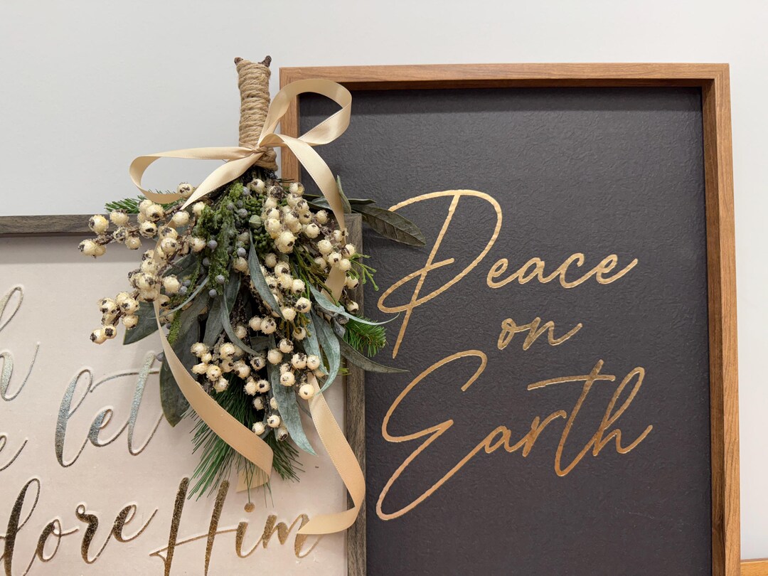 Mistletoe Bundle With Champagne Ribbon, Hanging Christmas Mistletoe ...