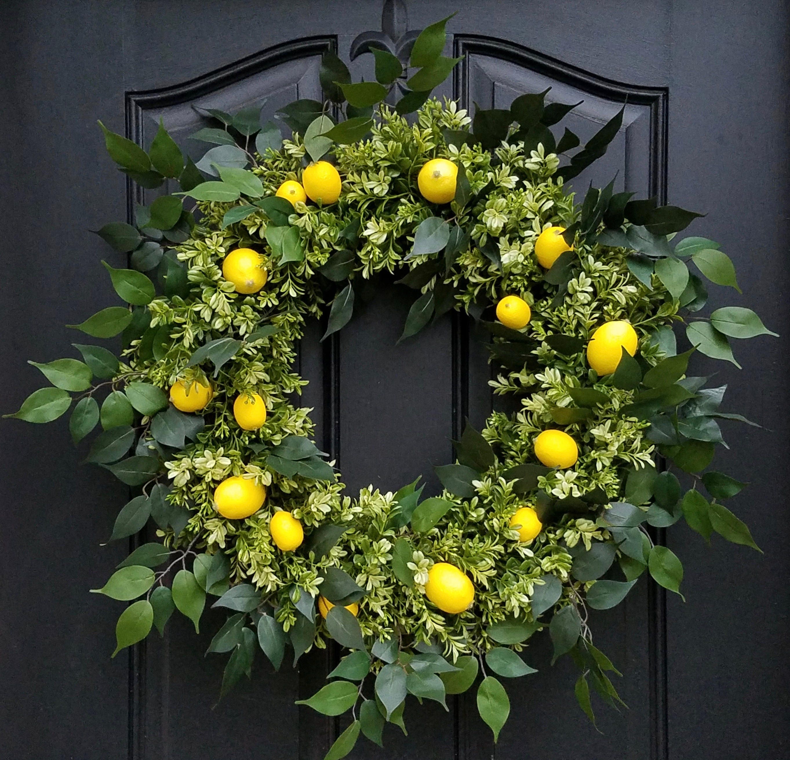 Lemon Wreath Yellow Lemons Wreath Boxwood And Lemons Front Etsy