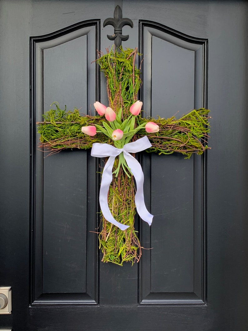 Easter Cross for Front Door Cross Wreath Easter Decor - Etsy