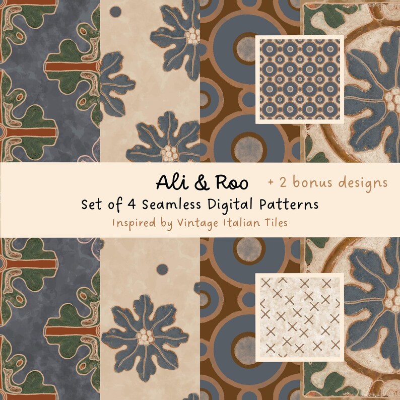 Vintage Italian Tile Series | Seamless Repeat Digital Pattern - Etsy