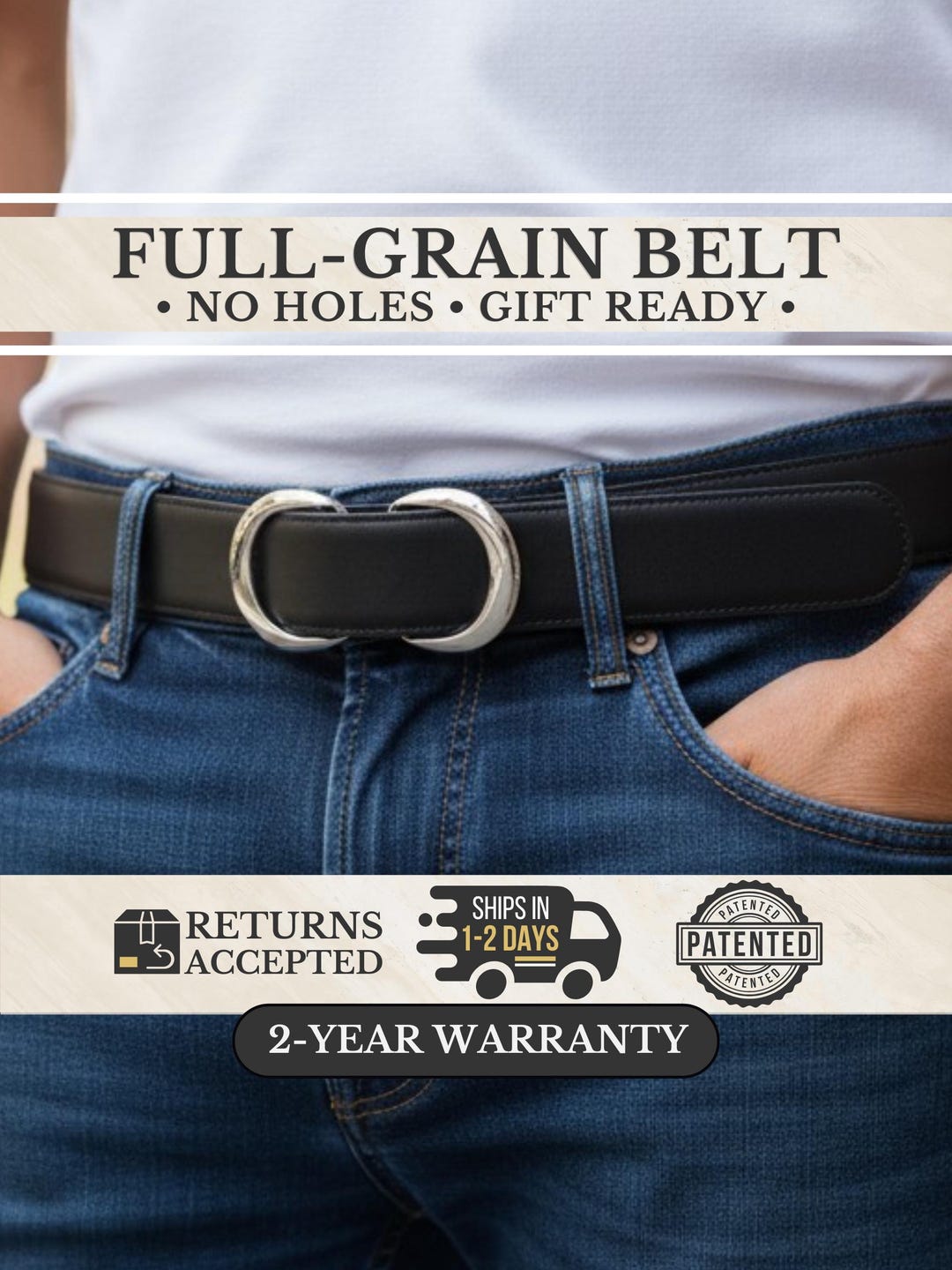 Black Full-grain Leather Comfort Belt – No-holes Ratchet Strap With ...