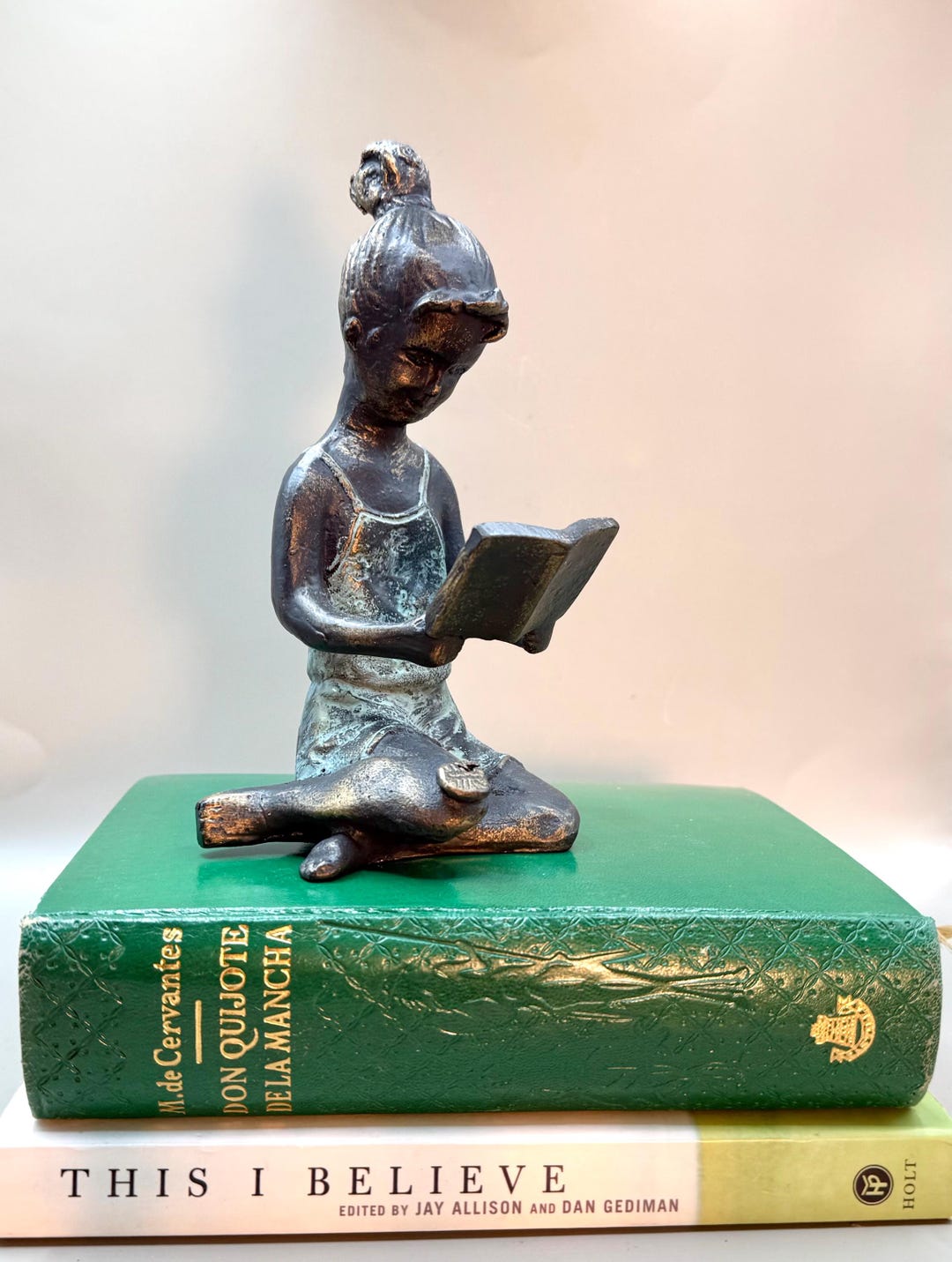 Signed Bronze Sculpture Girl Reading a Book Size: 7x4. Heavy. Gorgeous ...