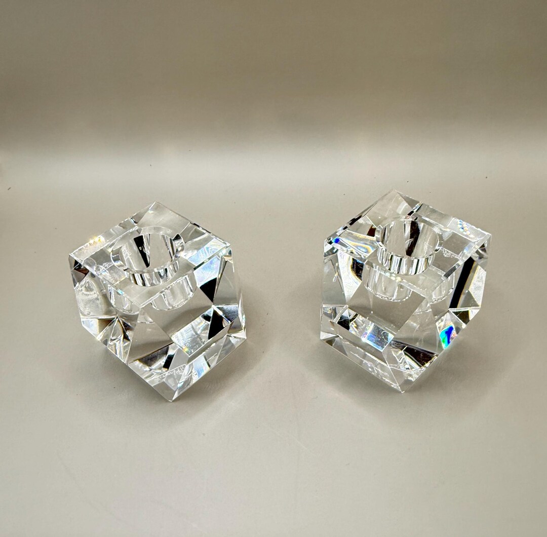 Prismatic Rosenthal Crystal Candlesticks Diamond Cut Vintage - Etsy