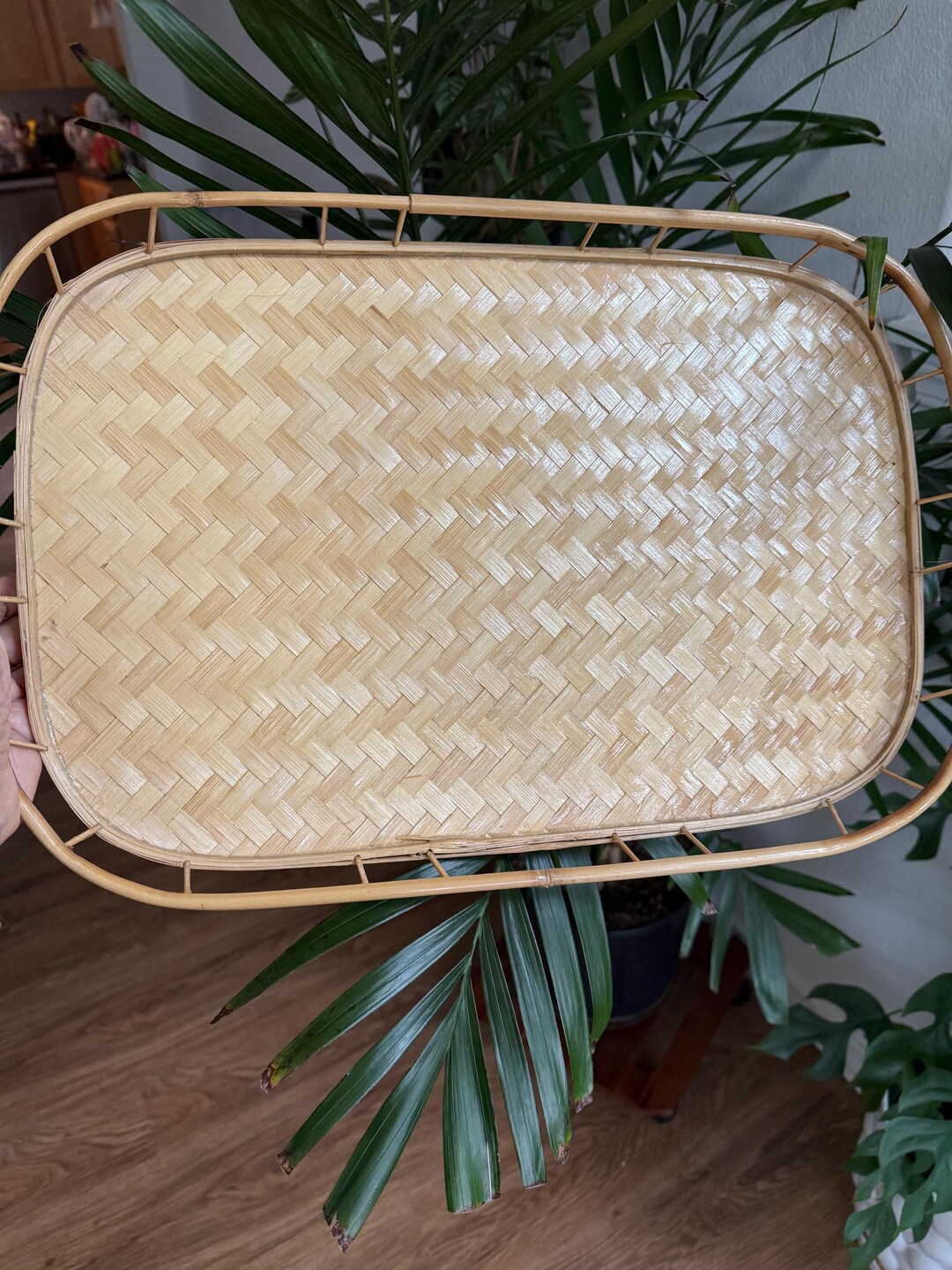 Pair of Rattan and Bamboo Serving Trays Vintage Tiki Tropical Boho Chic ...