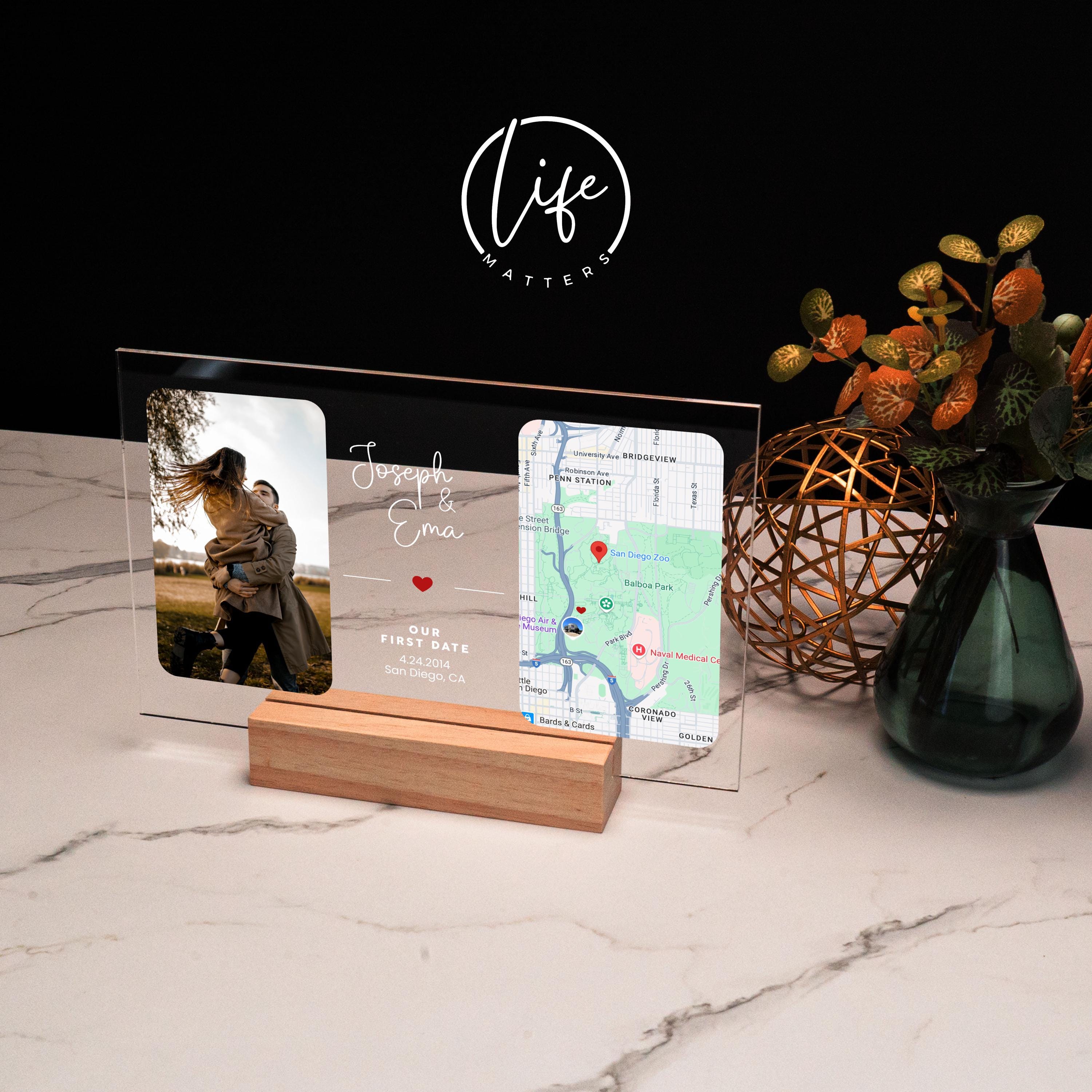 Couples Map Plaque, First Date Map Acyrilic Plaque, Anniversary Gift ...