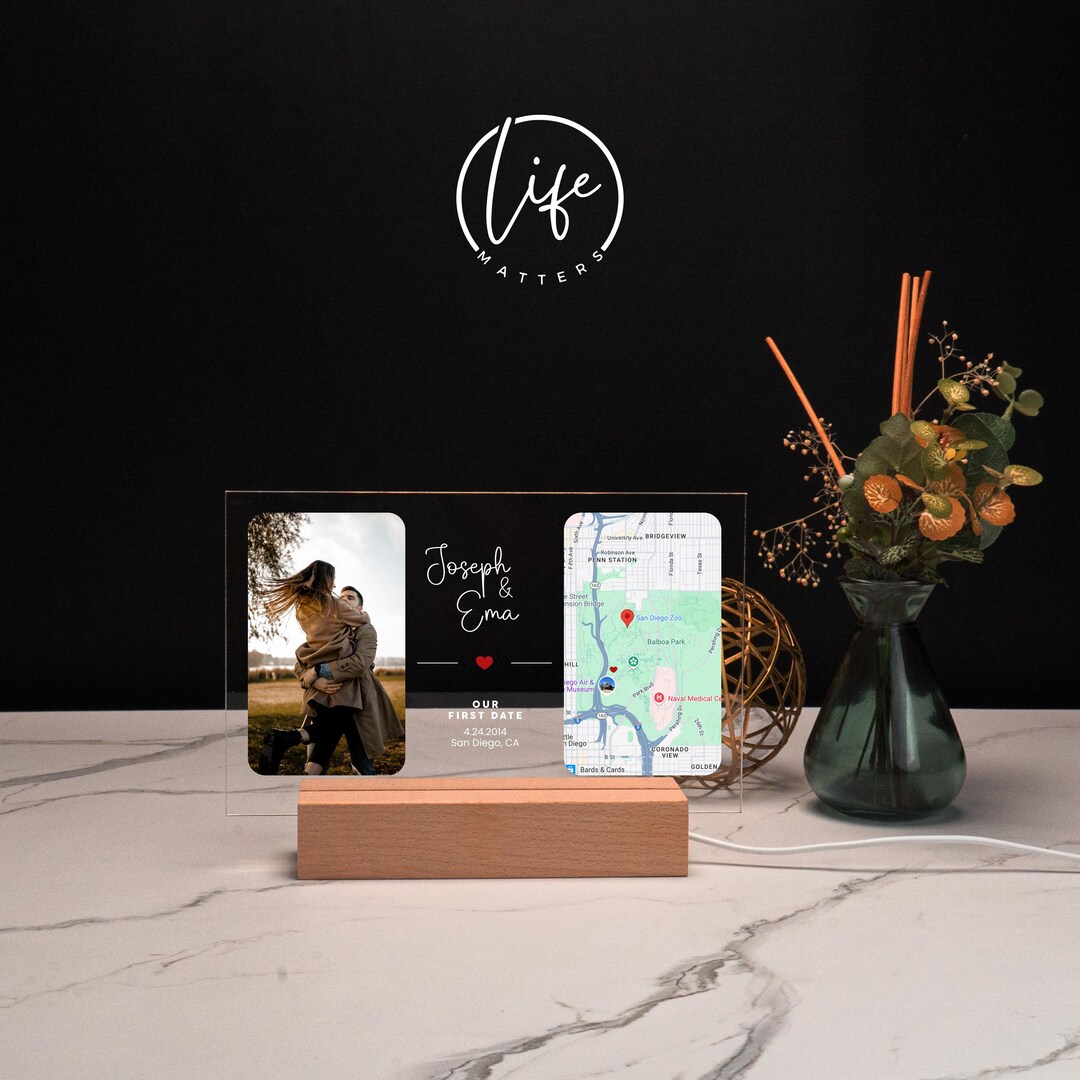 Couples Map Plaque, First Date Map Acyrilic Plaque, Anniversary Gift ...