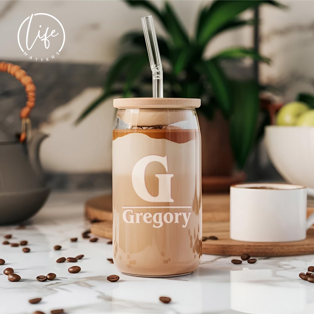 Customized Name Frosted Glass Jar, Custom Christmas Gift Drinking Jar ...