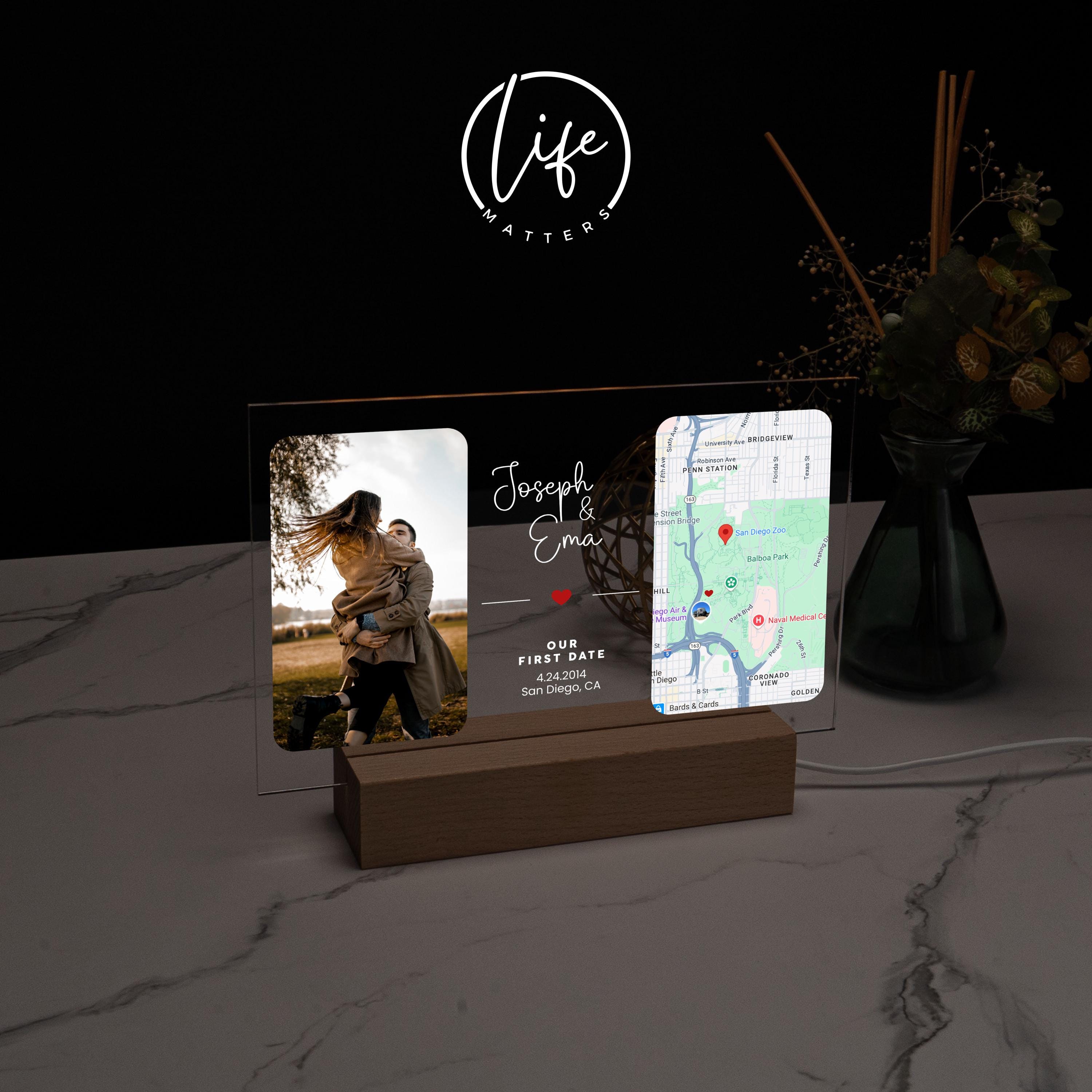 Couples Map Plaque, First Date Map Acyrilic Plaque, Anniversary Gift ...