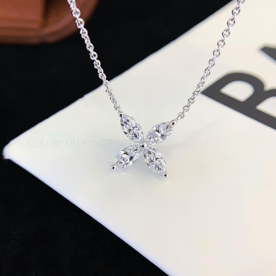PT950 Platinum Lab Diamond Clover Necklace: Marquise Cut - Etsy