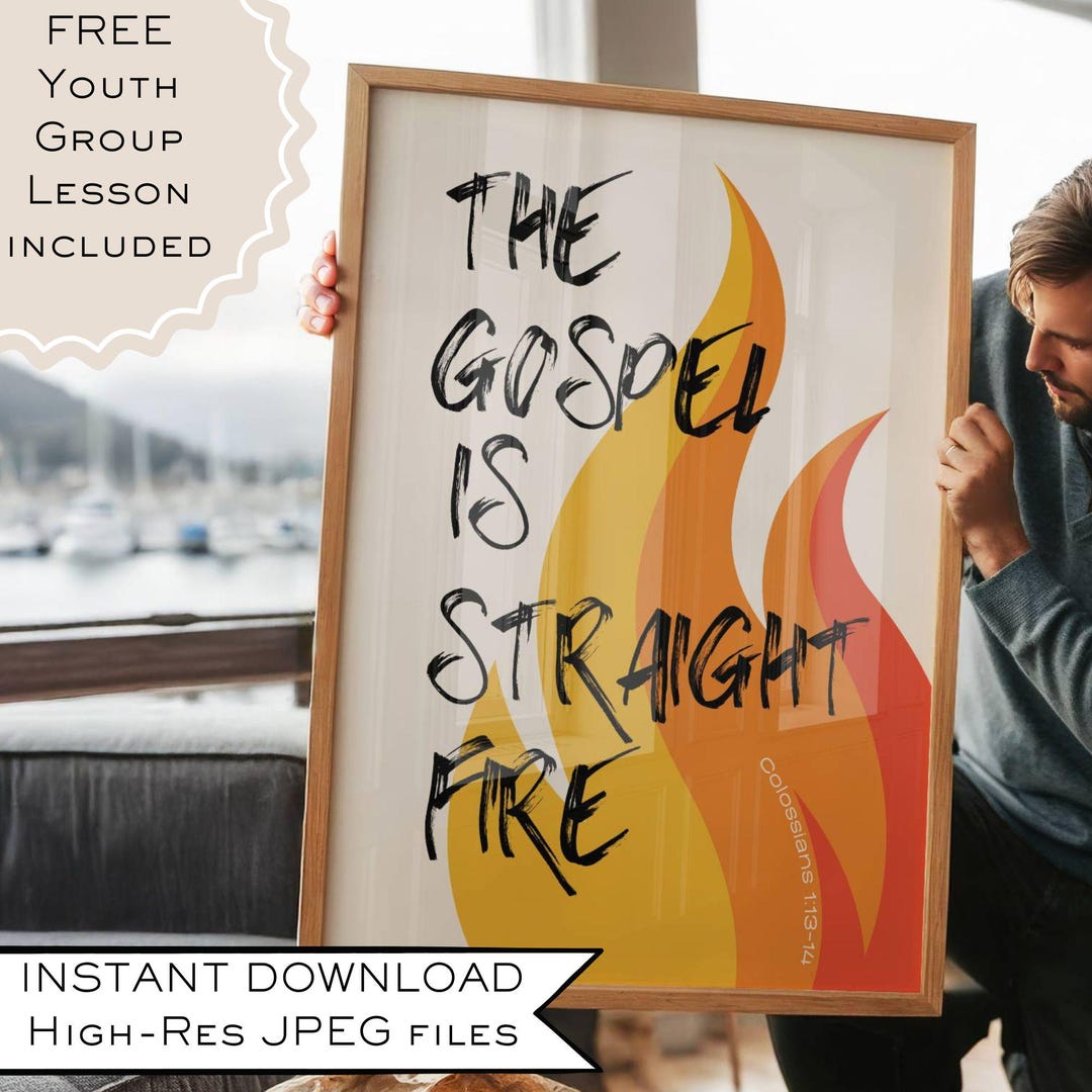 STRAIGHT FIRE Modern Christian Wall Art Church Youth Group Room ...