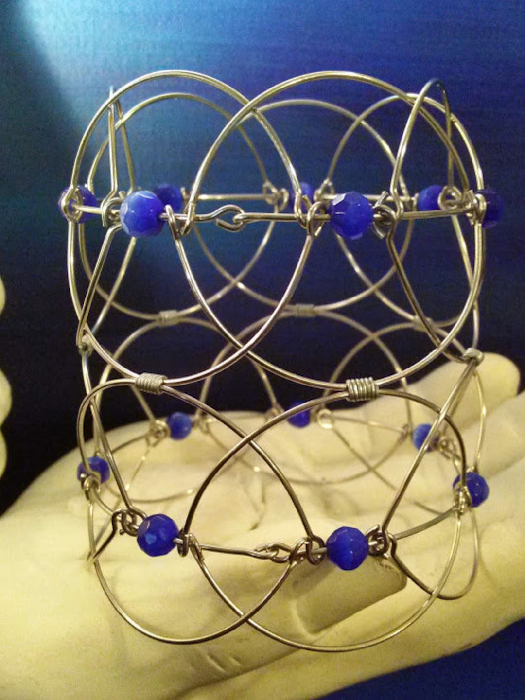 Wire Mandala Blue Beads Medium - Etsy