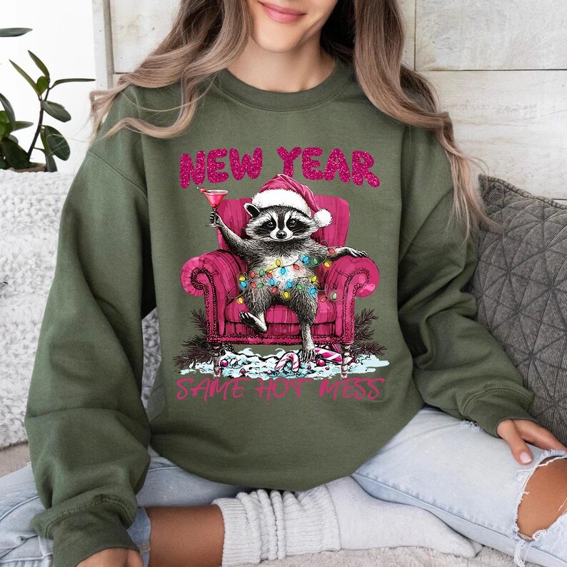New Year Same Hot Mess 2025 Raccoon PNG, Funny Christmas Raccoon ...