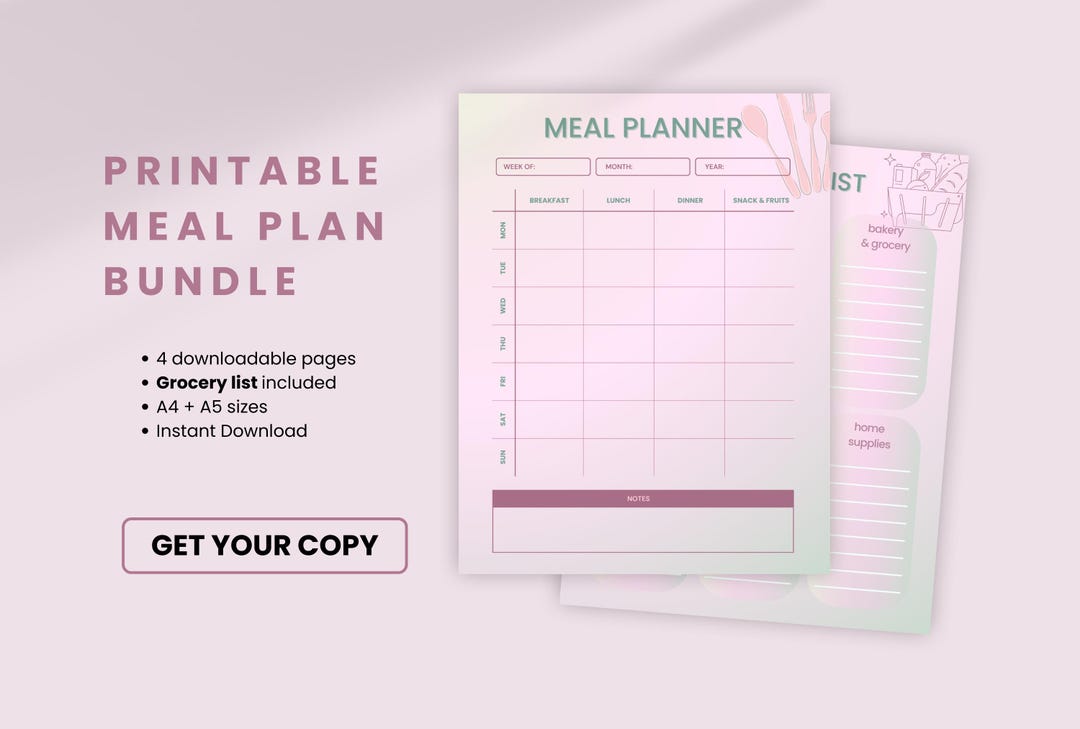 Printable Weekly Meal Planner Bundle Fridge Inventory, Food Journal ...