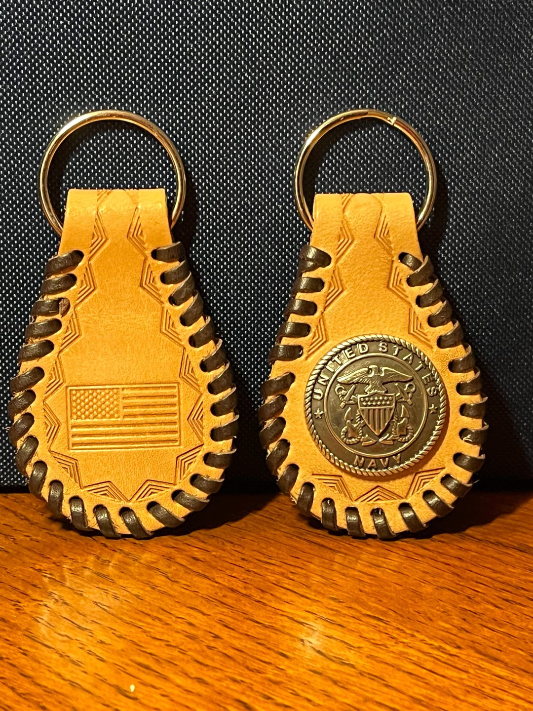 US Navy Concho Leather Laced Keychain - Etsy