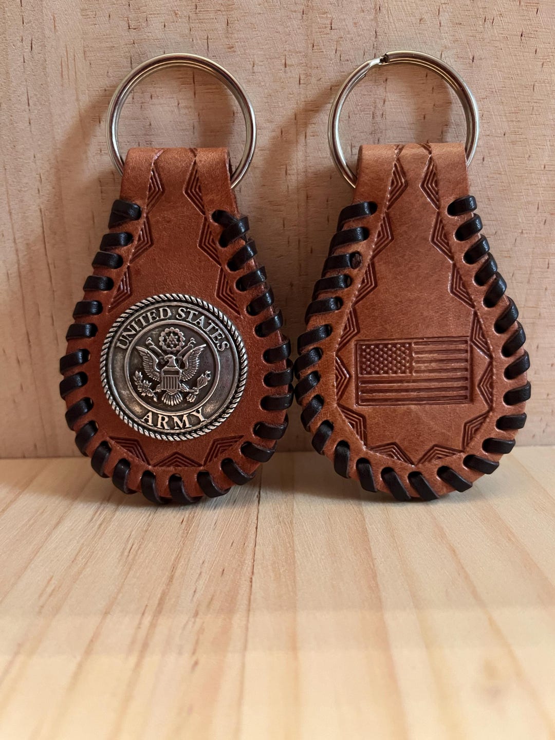 US Army Concho Leather Laced Keychain - Etsy