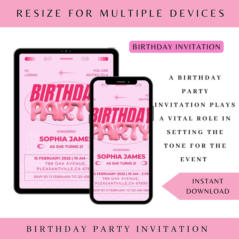 Pink Bold Birthday Party Invitation, Modern Celebration Invite ...
