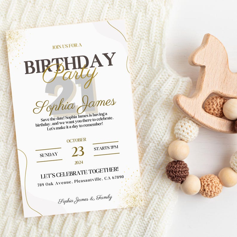White Gold Elegant Birthday Party Invitation, Classy Invite, Formal ...