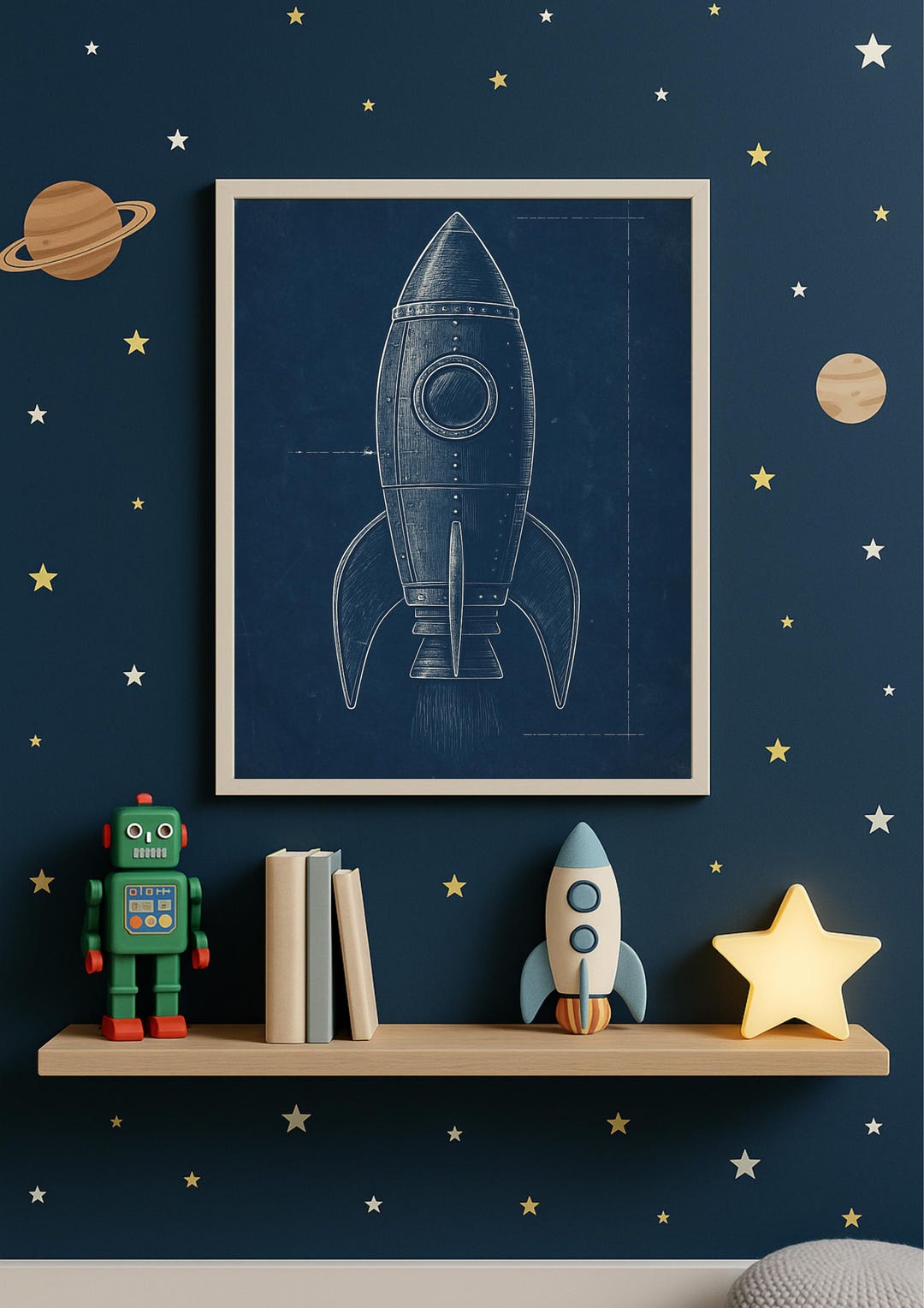 Digital Print – Retro Rocket Blueprint Wall Art, Space Decor for Kids ...
