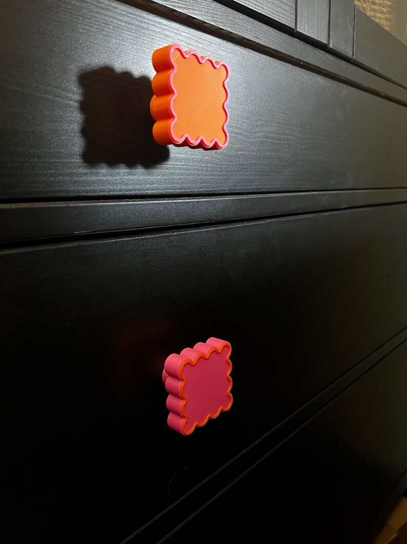 Retro Groovy Wavy Drawer Pulls 3D Printed Cabinet Knobs Pink Orange ...