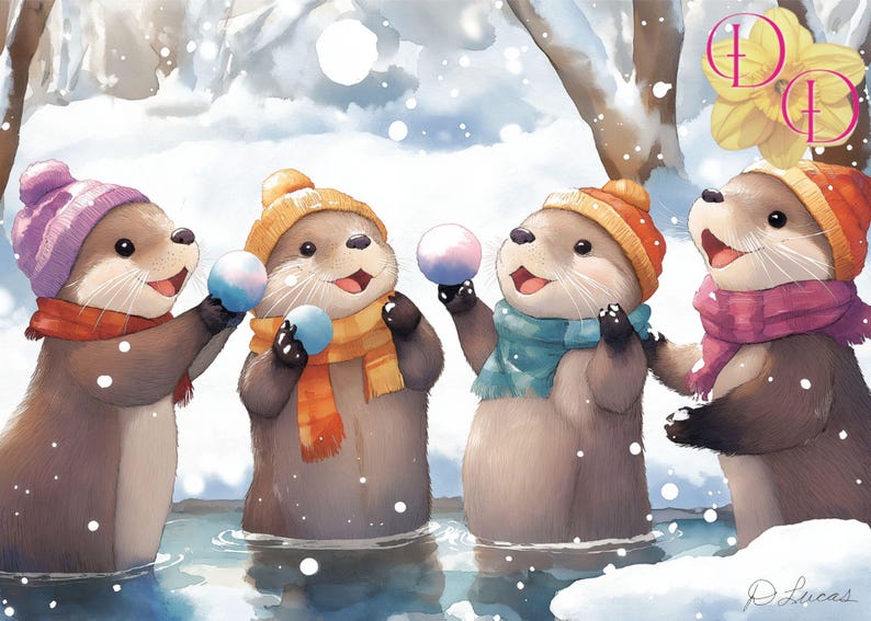 Whimsical Winter Woodland Animal Card Set Wall Art 10 Printable Digital ...