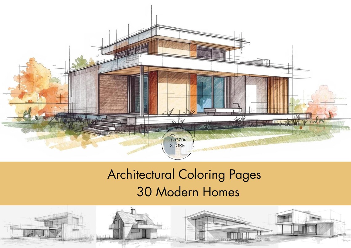 Modern House Coloring Pages , 30 Minimalist Architectural Line Art ...
