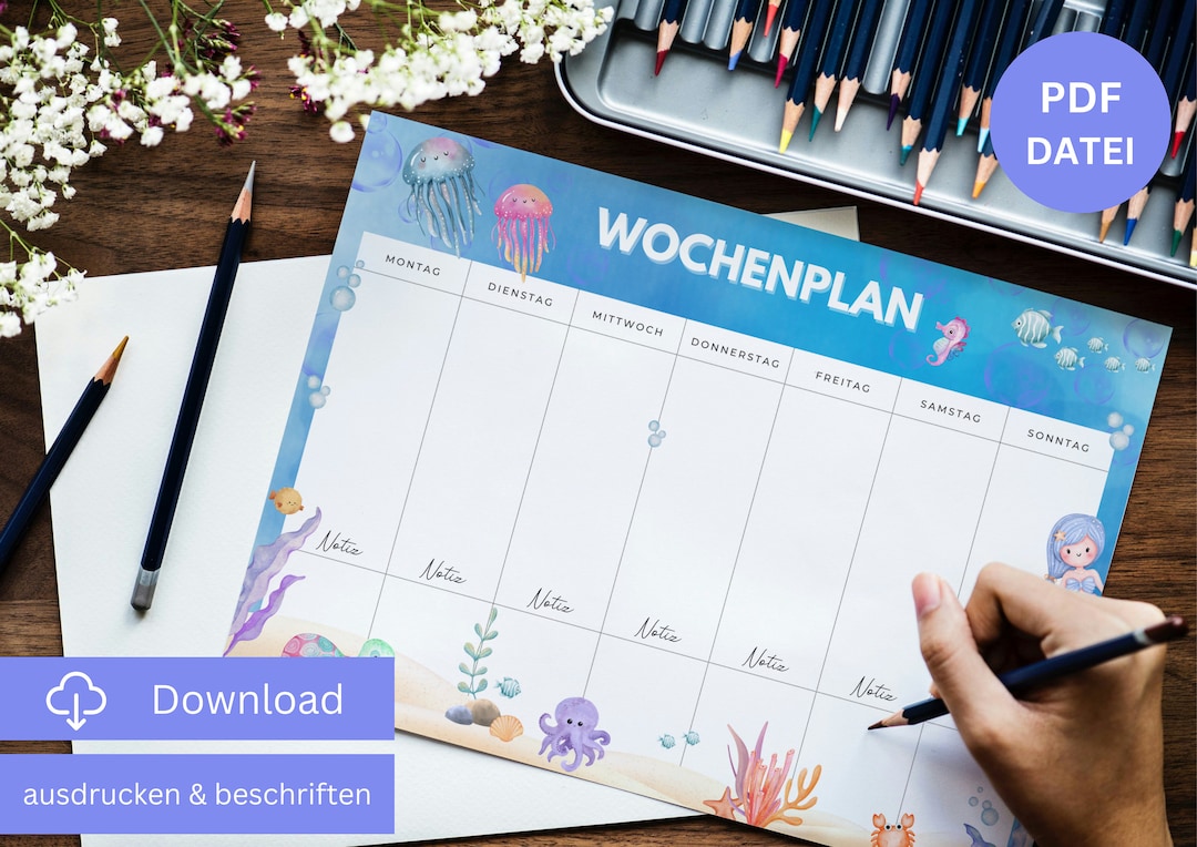 Digital Weekly Planner "mermaid" - Etsy