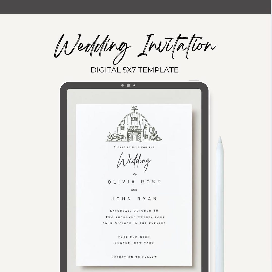 Rustic Barn Wedding Invitation Template – Instant Download, Canva ...