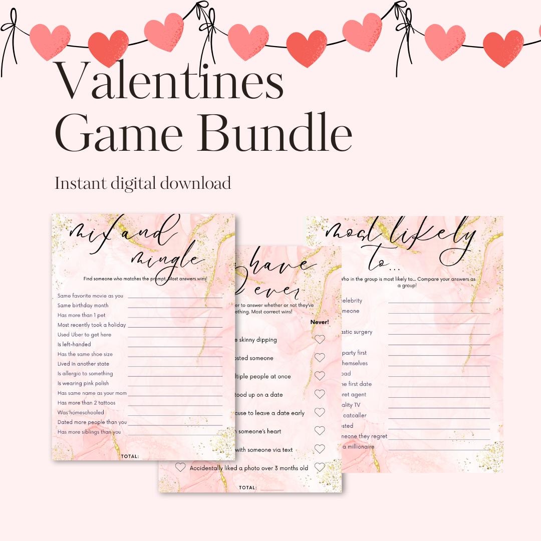 Valentine’s Day Party Games | Galentines Printable Party Games ...