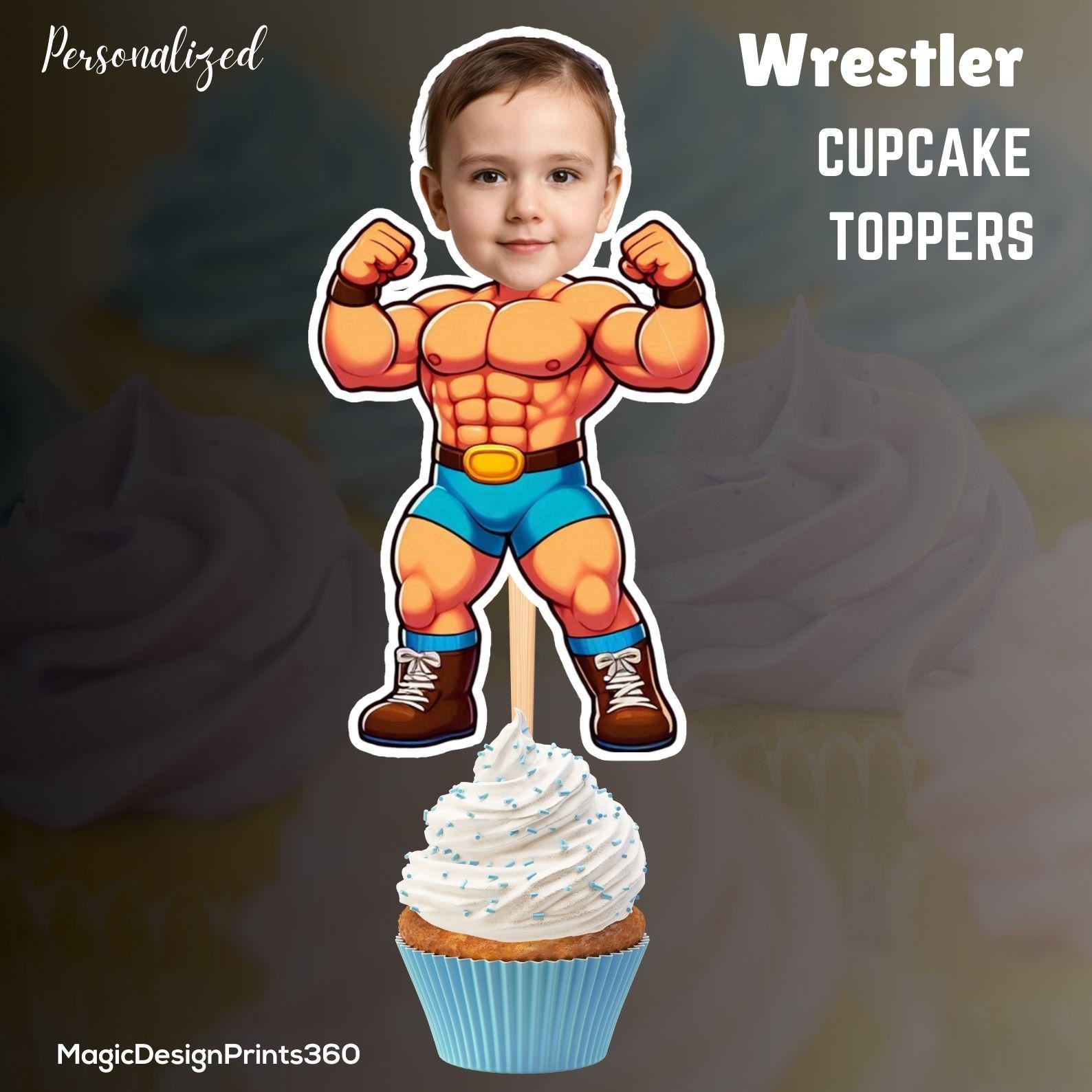 Wrestler Personalized Face Cupcake Toppers | Wwe Birthday Cake Toppers ...