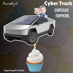 Custom Face Cyber Truck Cupcake Toppers | Futuristic Car Birthday Decor ...