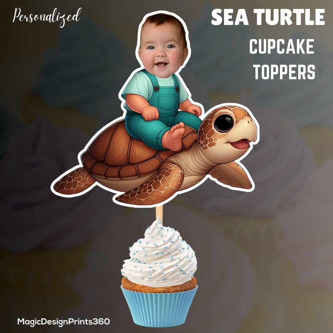 Sea Turtle Personalized Face Cupcake Toppers | Sea Turtle Theme ...