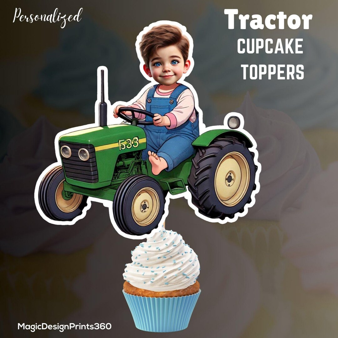 Personalized Tractor Cupcake Topper: Custom Farmer Face (PDF) - Etsy